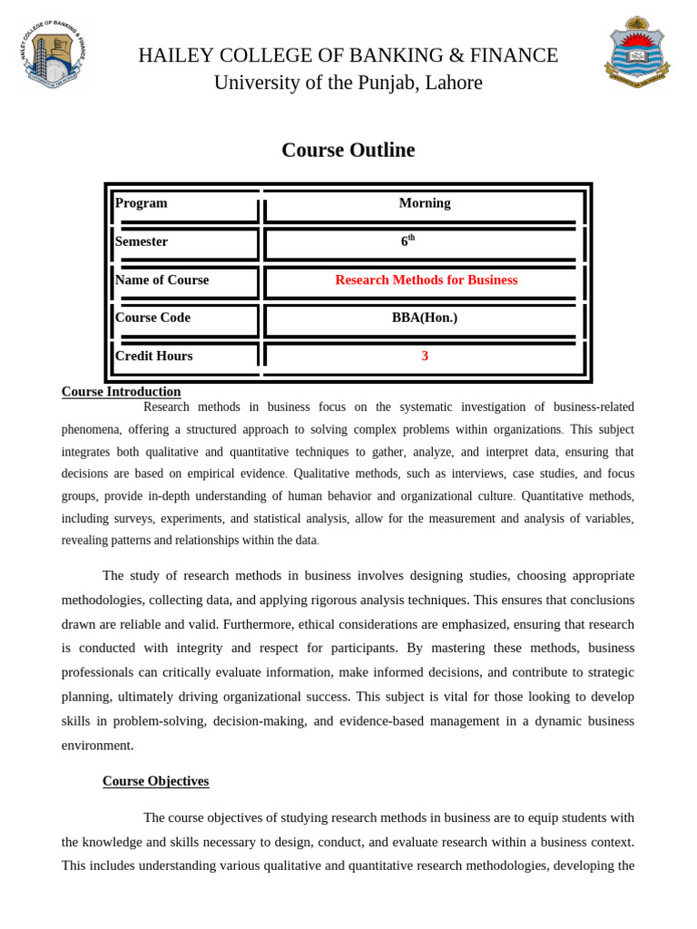 Research Methods for Business Course Outline | PDF | Methodology ...