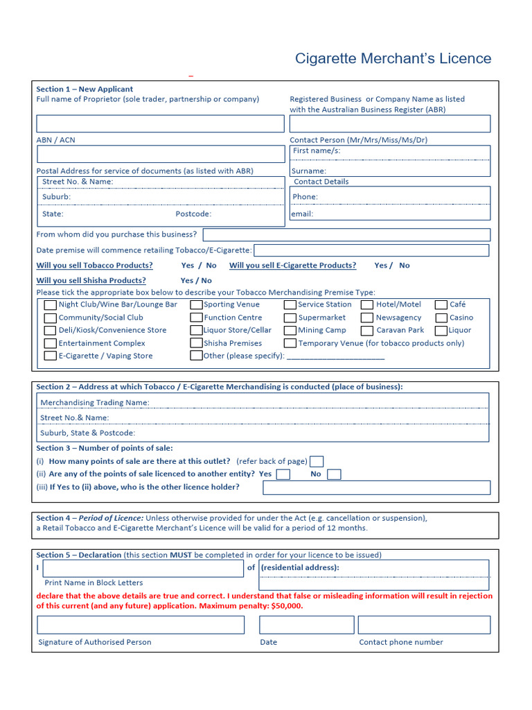 New Application Retail Tobacco | PDF | License | Electronic Cigarette
