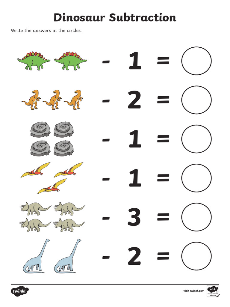 T N 1445 Dinosaur Themed Subtraction Activity Sheet - Ver - 4 | PDF