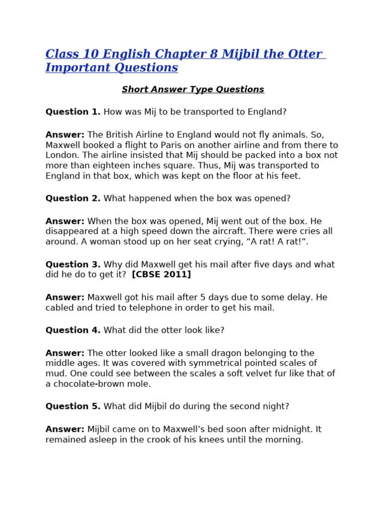 Mijbil the Otter: Key Questions & Answers | PDF | General Fiction