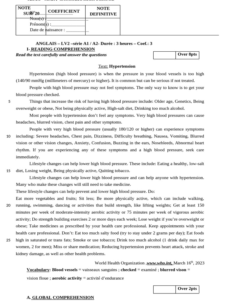 2023 Tle Devoir | PDF | Hypertension | Obesity