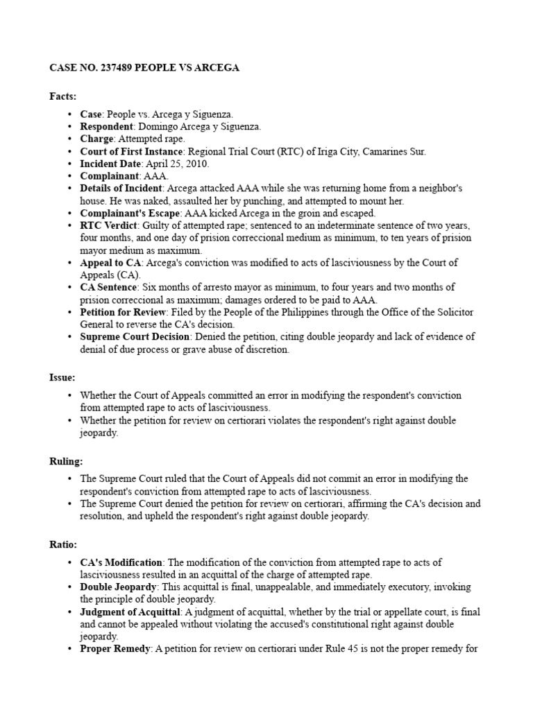 People VS Arcega Sep 7 2024 | PDF | Certiorari | Acquittal