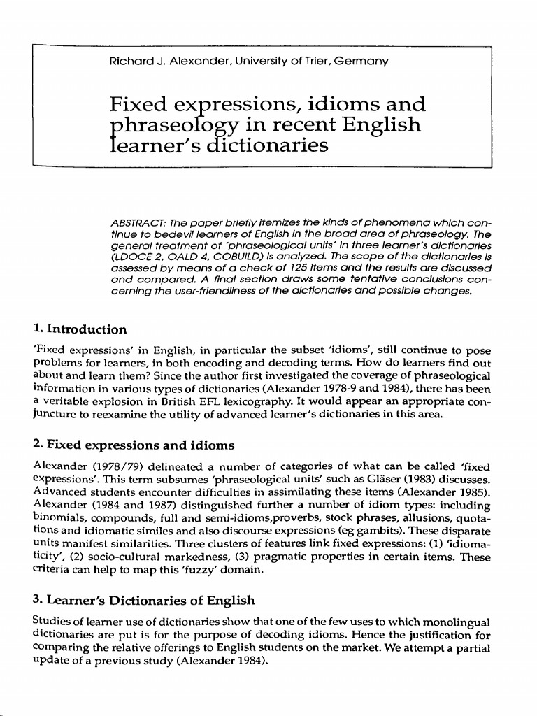 Alexander - Fixed Expressions, Idioms and Phraseology in Recent English ...