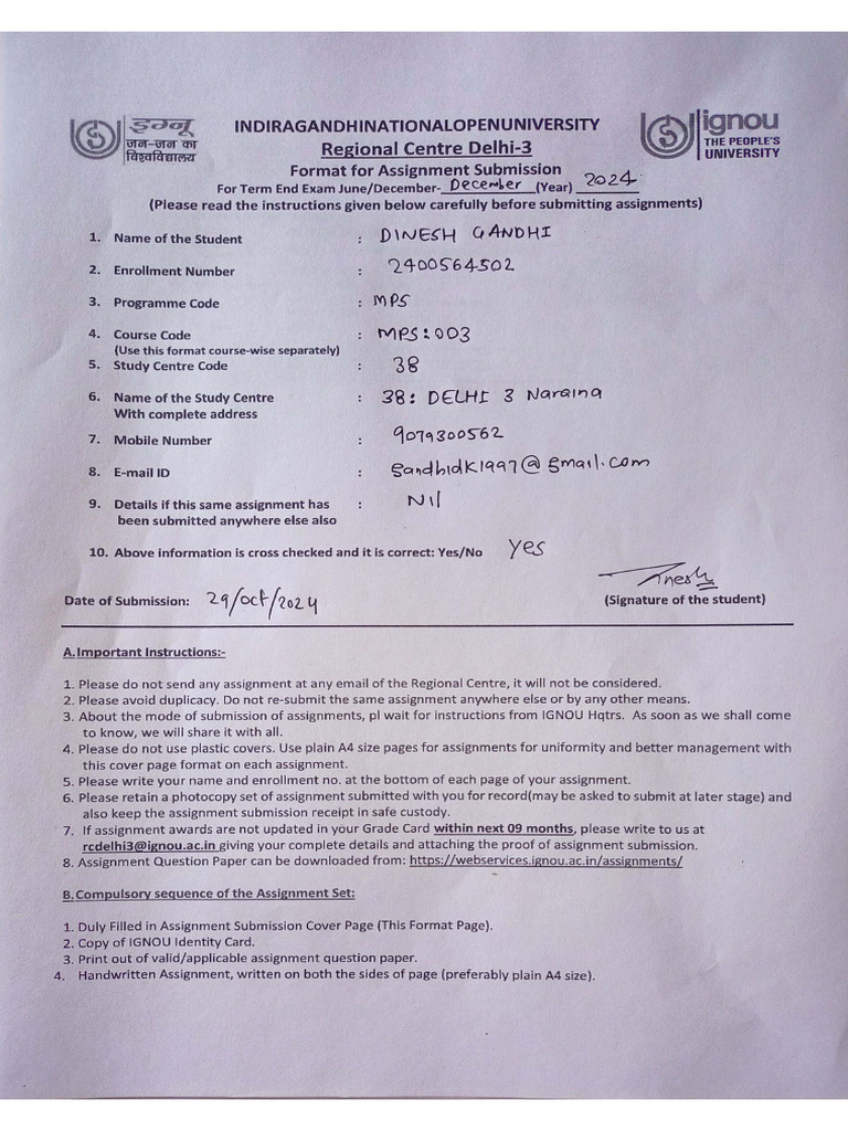 IGNOU Assignments | PDF