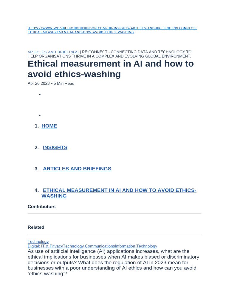 Ethical Measurement in AI and How To Avoid Ethics-Washing | PDF ...