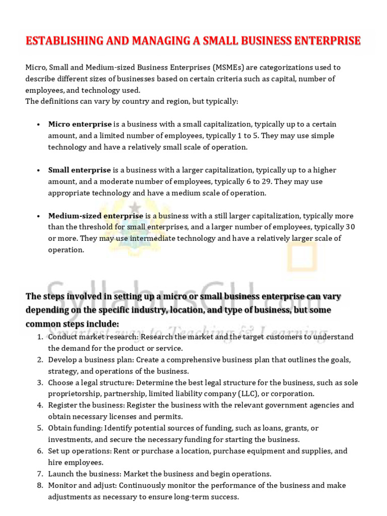 2.1.0 Establishing and Managing A Small Business Enterprise | PDF ...