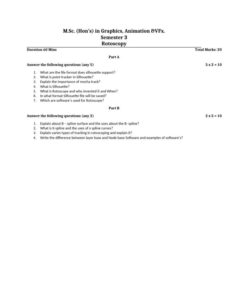 Rotoscopy Exam Questions for M.Sc. Graphics | PDF