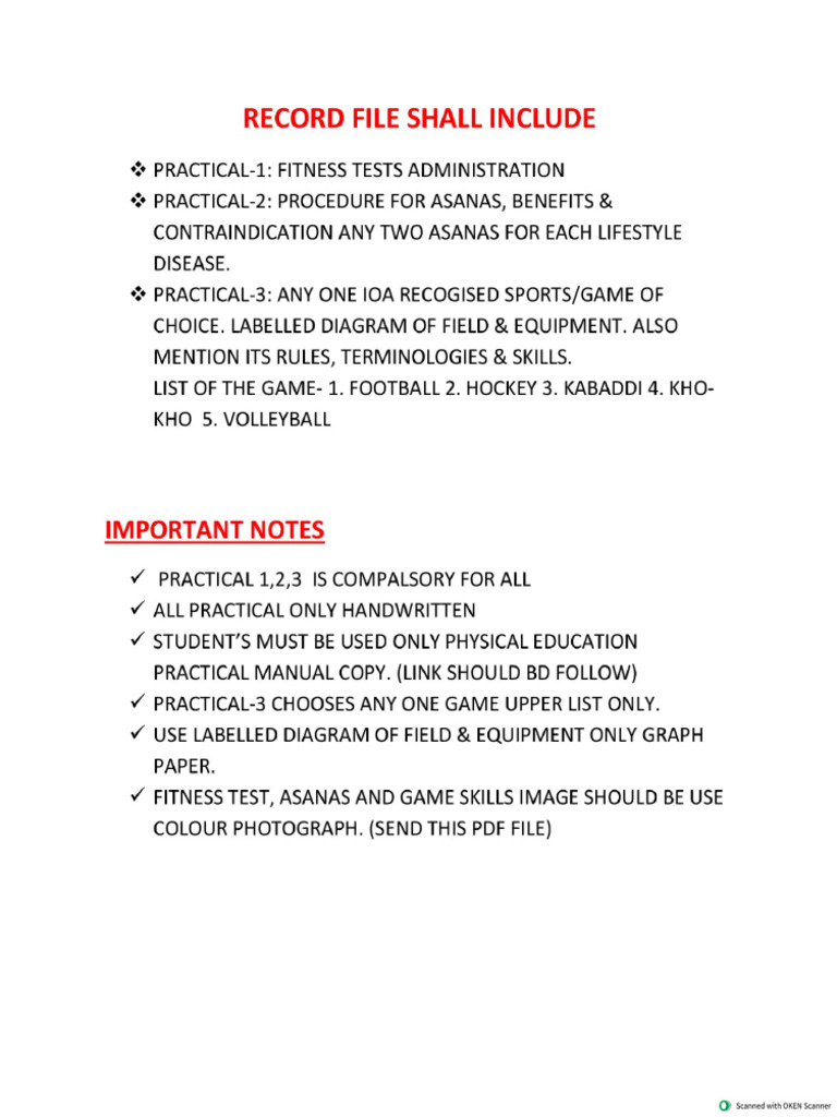 Physical Education Practical Record File 2022-23 Class Xii (2) - 241104 ...