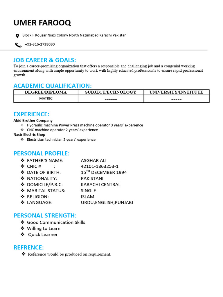 Umer Farooq 1 CV Typing | PDF