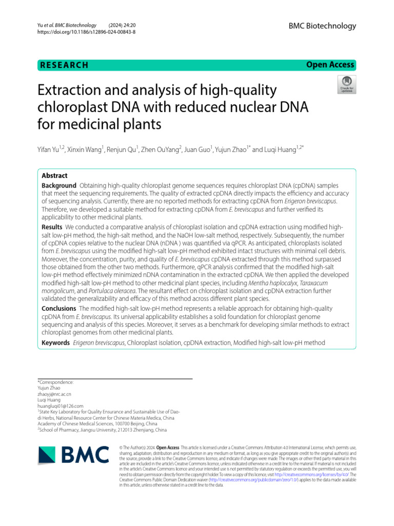 Extraction and Analysis of High-Quality Chloroplast DNA With Reduced ...