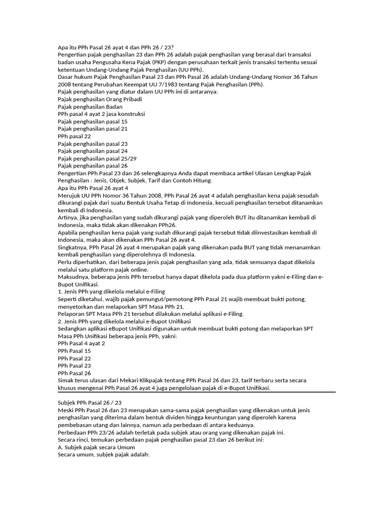 Apa Itu PPH Pasal 26 Ayat 4 Dan PPH 26 | PDF | Hukum