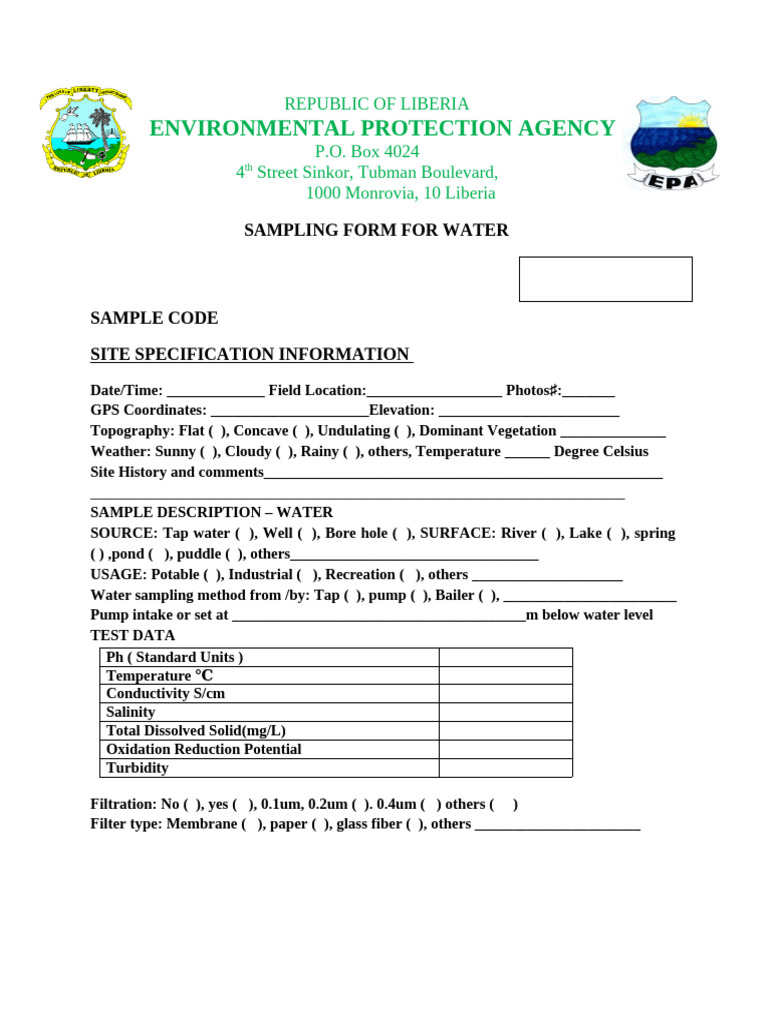 Water Sampling Form for Analysis | PDF