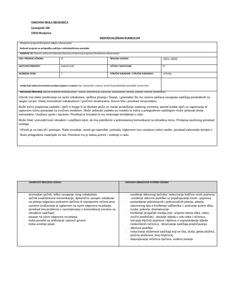 Individualizirani Kurikulum-Hello, World! 7 | PDF