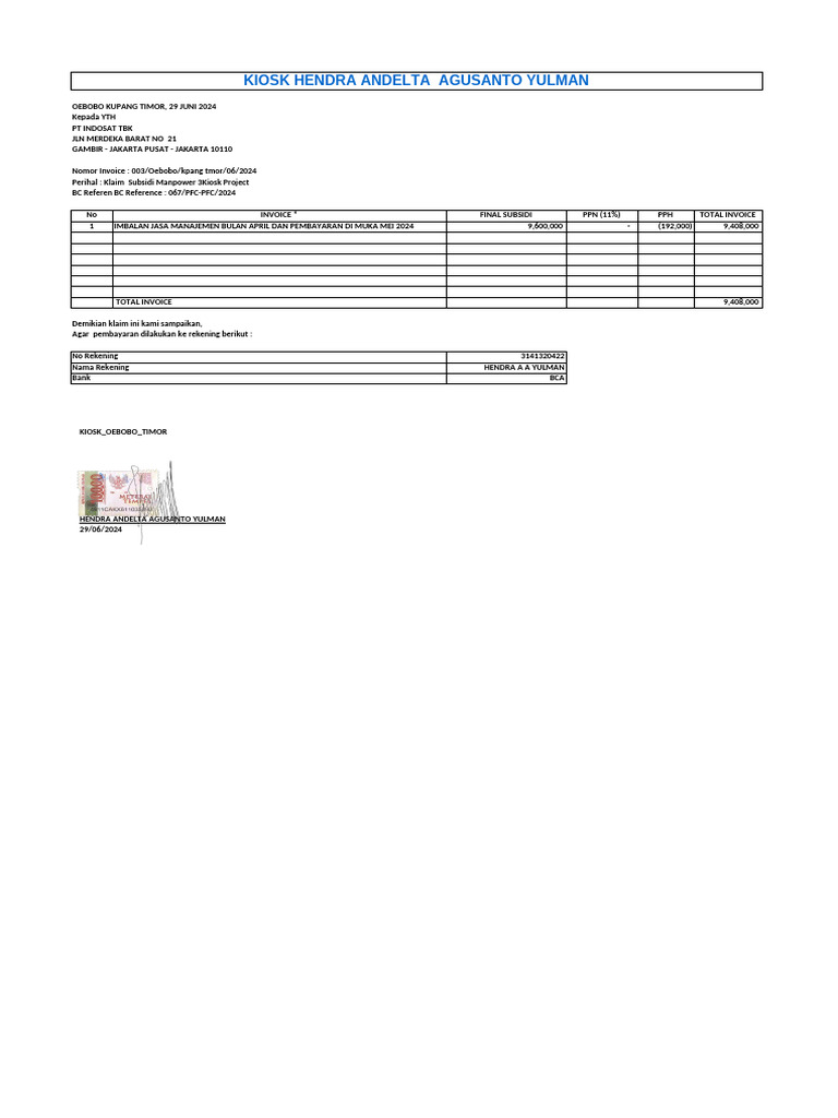 Invoice Manpower - Maret - April-Mei 2024 | PDF | Finance & Money Management