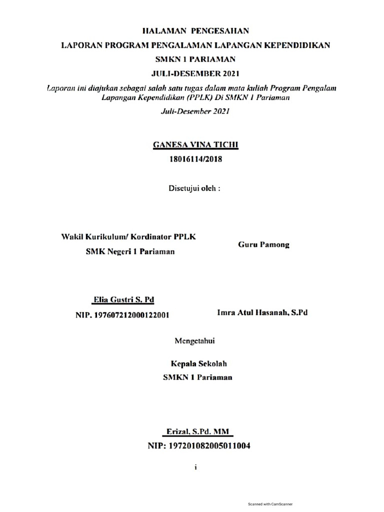 Halaman Pengesahan Laporan PPLK Ganesa Vina Tichi | PDF