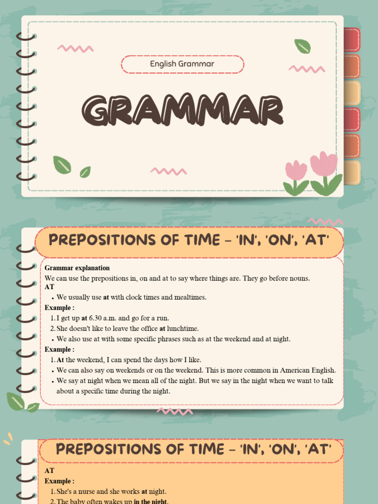 Grammar Preposition of time In On At | PDF | Preposition And ...