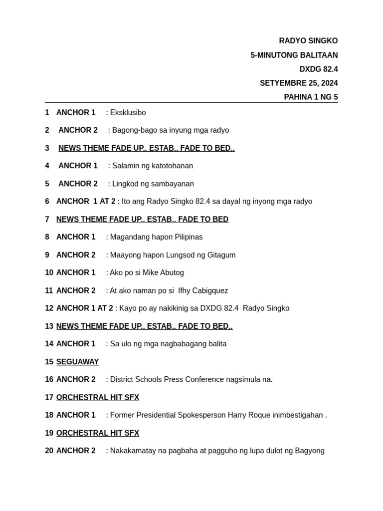 Filipino Radio Broadcasting Script For DSPC | PDF
