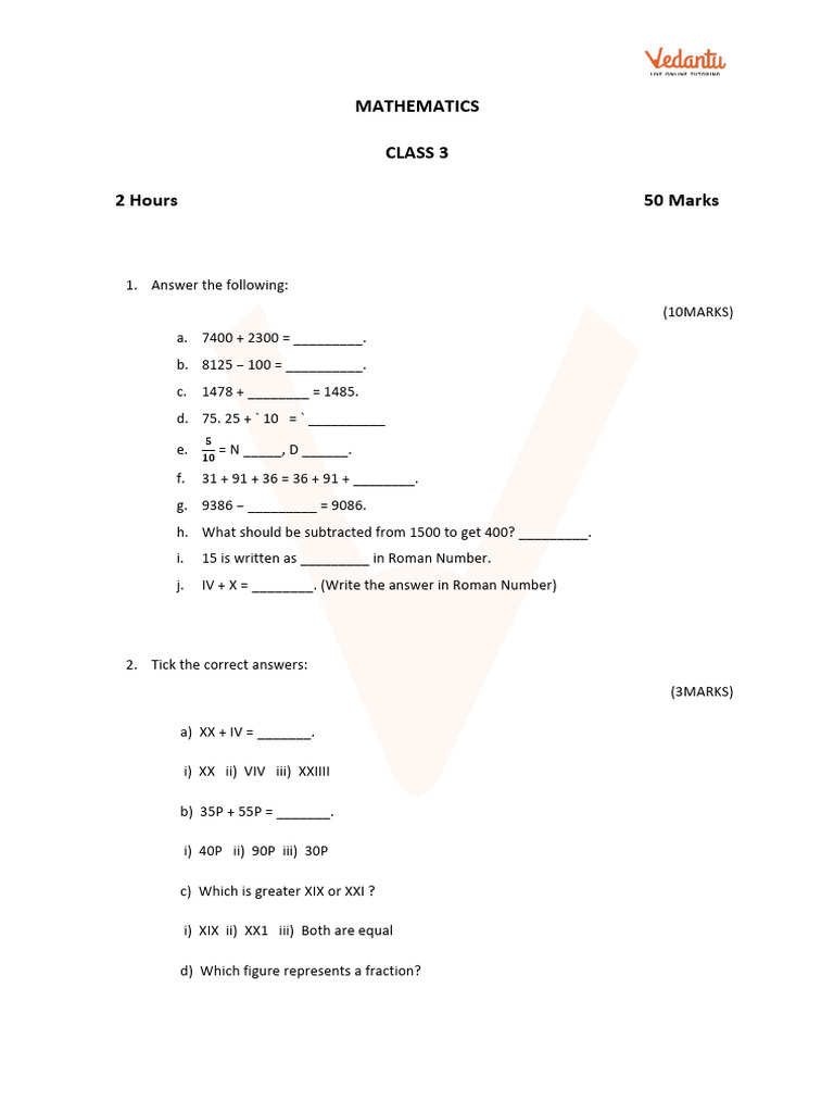 CBSE Sample Papers For Class 3 Maths With Solutions - Mock Paper 1 | PDF | Mathematics | Arithmetic