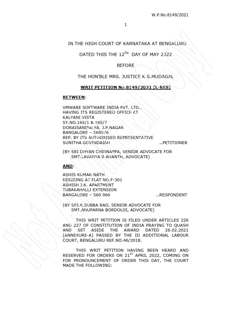 VM Ware Software India PVT LTD V Ashis Kumar Nath | PDF | Judgment (Law) | Judiciaries