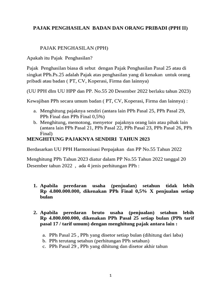 MATERI Pajak Penghasilan (PPH) II Sampai UTS | PDF