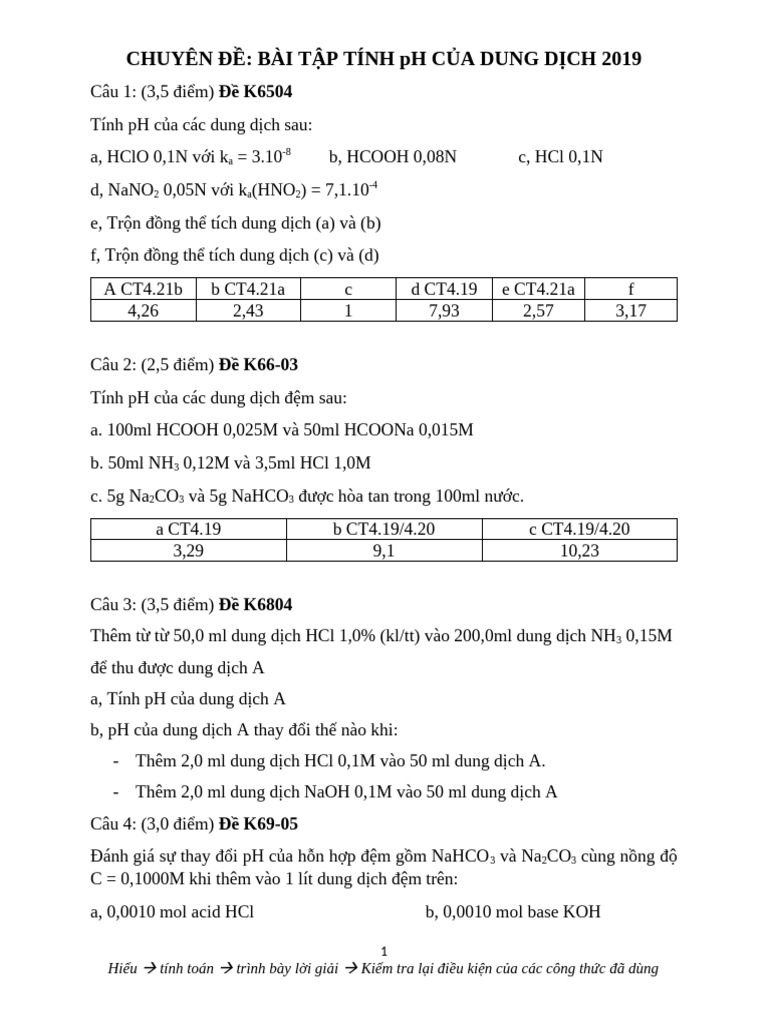 Buổi 4 Bài tập tính pH K73 | PDF