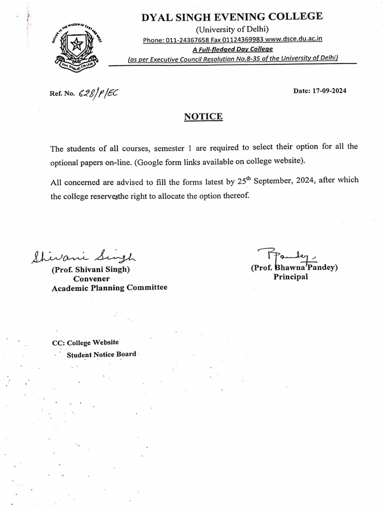 Notice For Optional Paper Selection For Ist Sem Students | PDF | Business