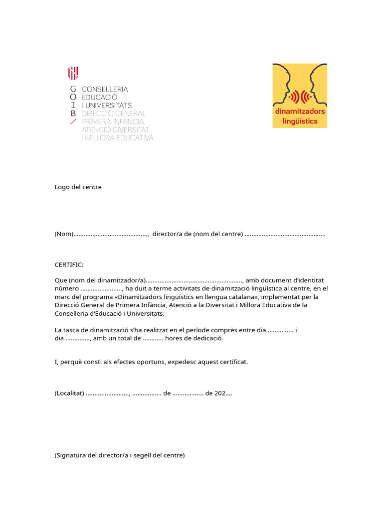 Model certificat dinamitzadors Gener 24 | PDF