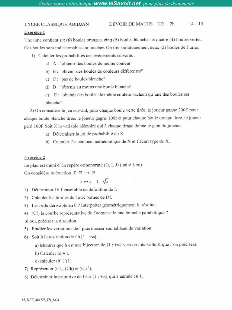 15 Dev Math TD Lca | PDF