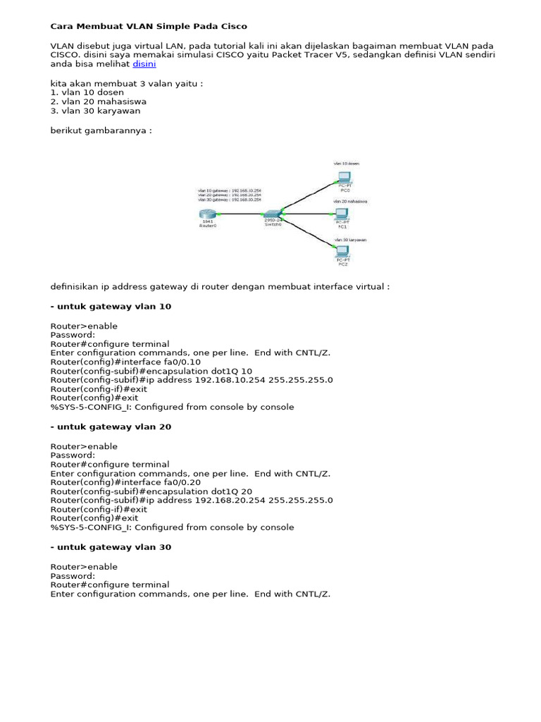 Cara Membuat VLAN Simple Pada Cisco | PDF | Router (Komputasi) | Protokol Internet
