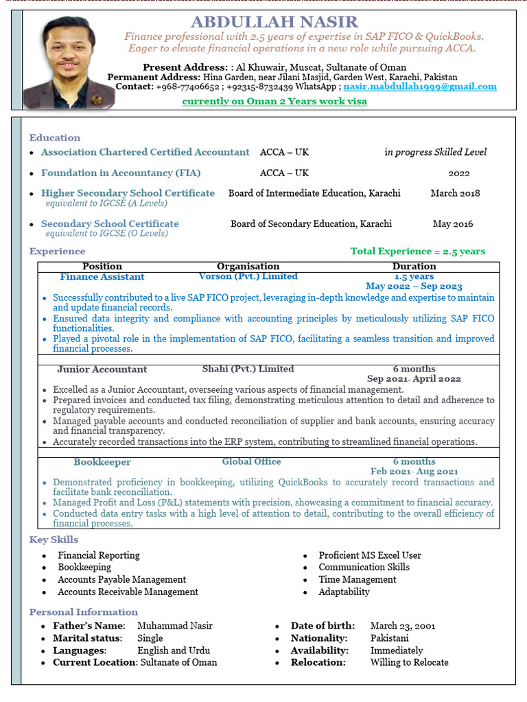 Abdullah Nasir Finance CV | PDF | Accounting | Accountant