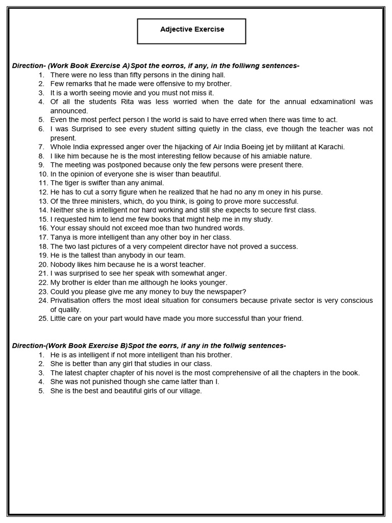 001) (ENGLISH) Adjective Exercise | PDF