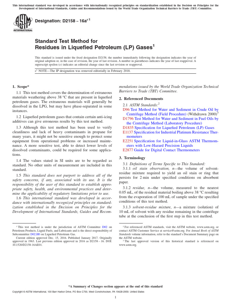 D2158. Residues in Lique Ed Petroleum (LP) Gases1 | PDF | Liquefied ...