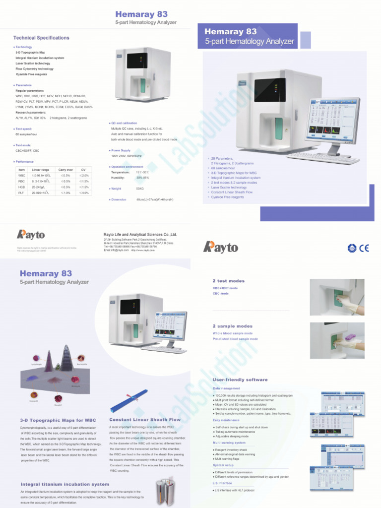 Hemaray 83 Auto Hematology Analyzer | PDF