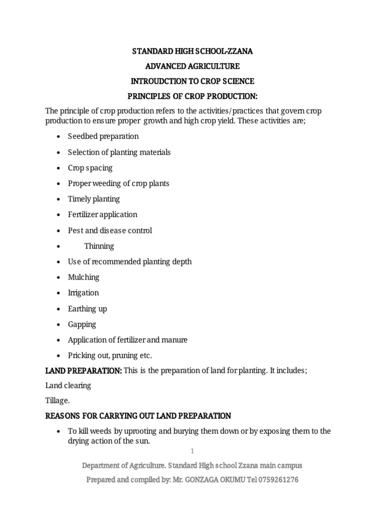 Agriculture A Level Introduction To Crop Science Notes Standard High ...