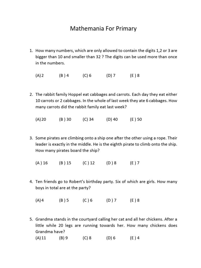 Mathemania For Primary | PDF