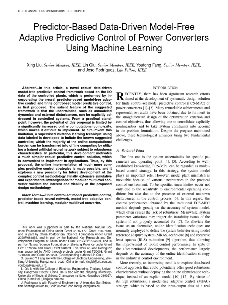 Predictor-Based Data-Driven Model-Free Adaptive Predictive Control of Power Converters Using ...