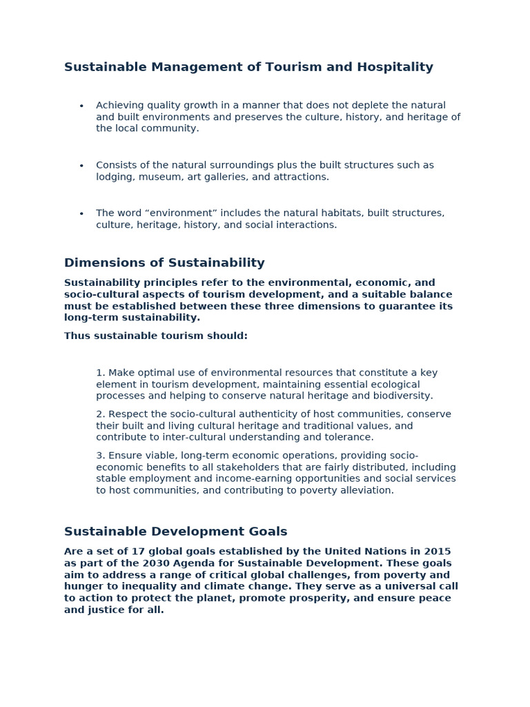 Group 8 Sustainable Management of Tourism and Hospitality Notes | PDF ...