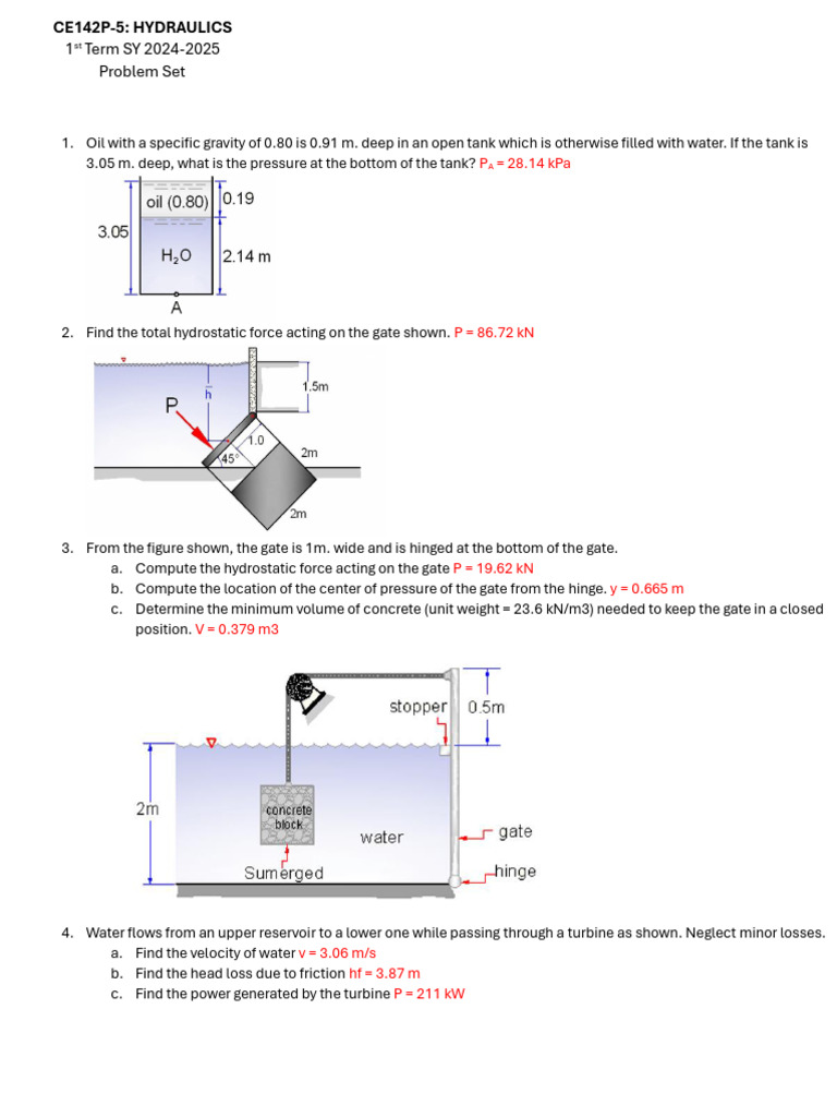 Prob Set | PDF | Dam | Pressure