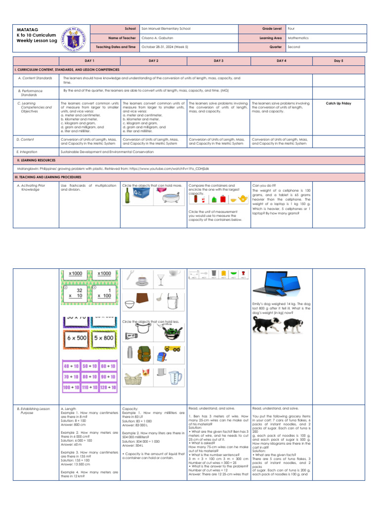 MATH4-Q2-W5-DLL | PDF | Litre | Kilogram