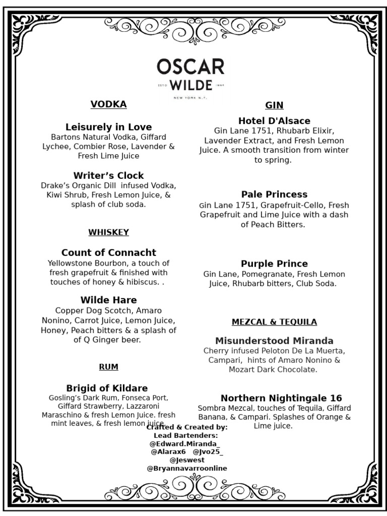 OW Finalized Craft Cocktail Menu | PDF