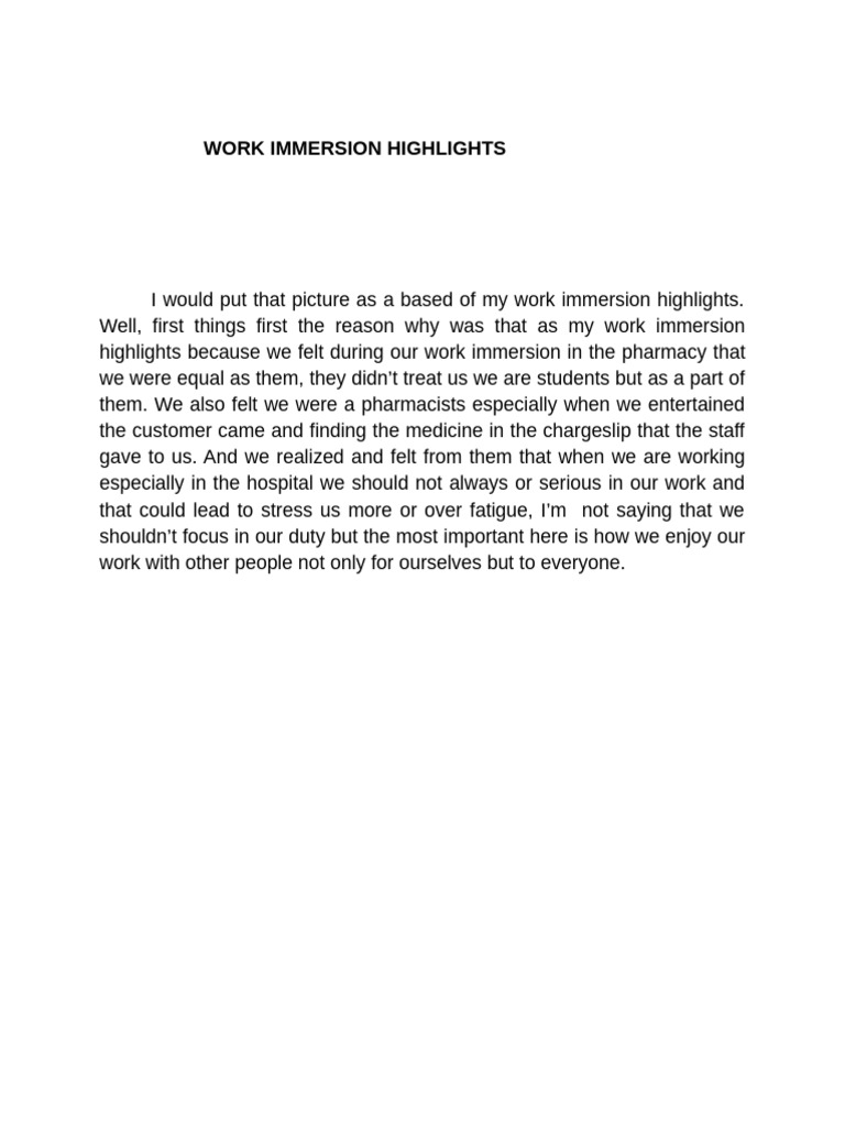 Work Immersion Highlights | PDF