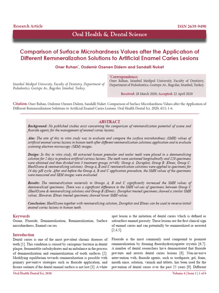 Comparison Of Surface Microhardness Values After The Applicaton Of