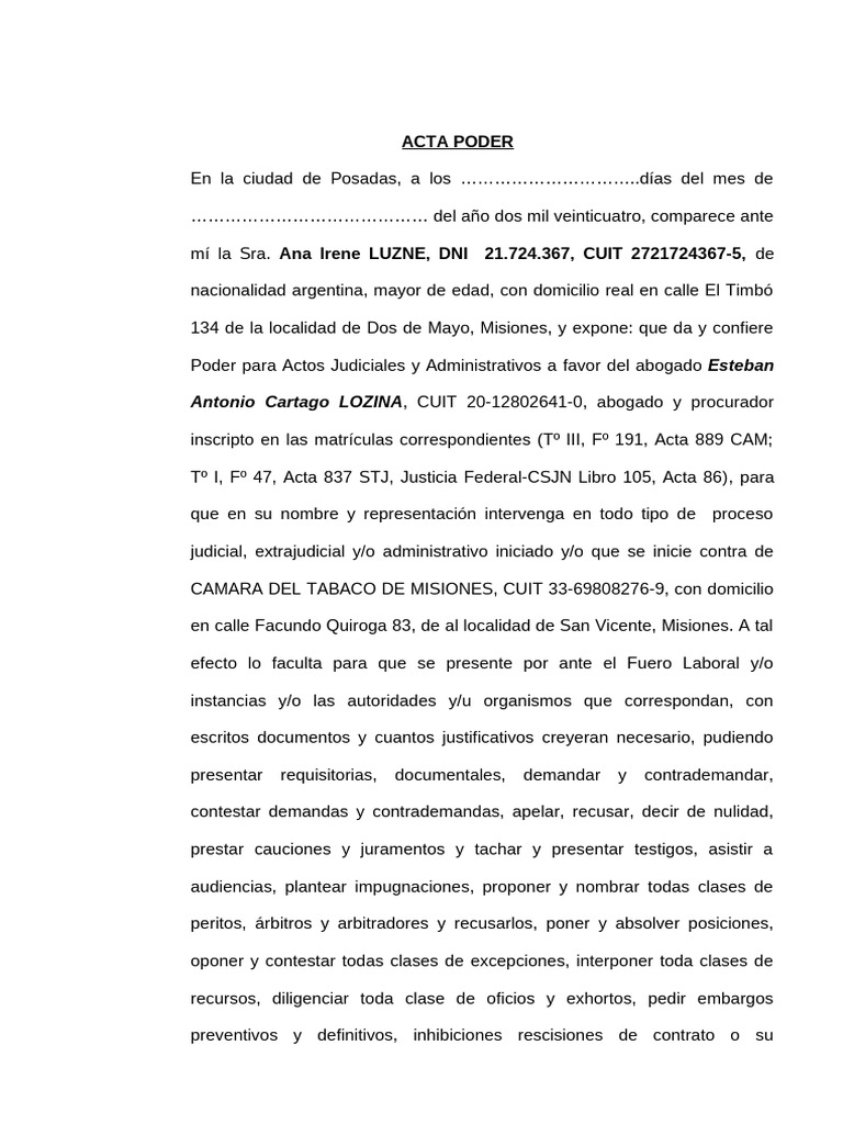 Acta Poder | PDF | Derecho