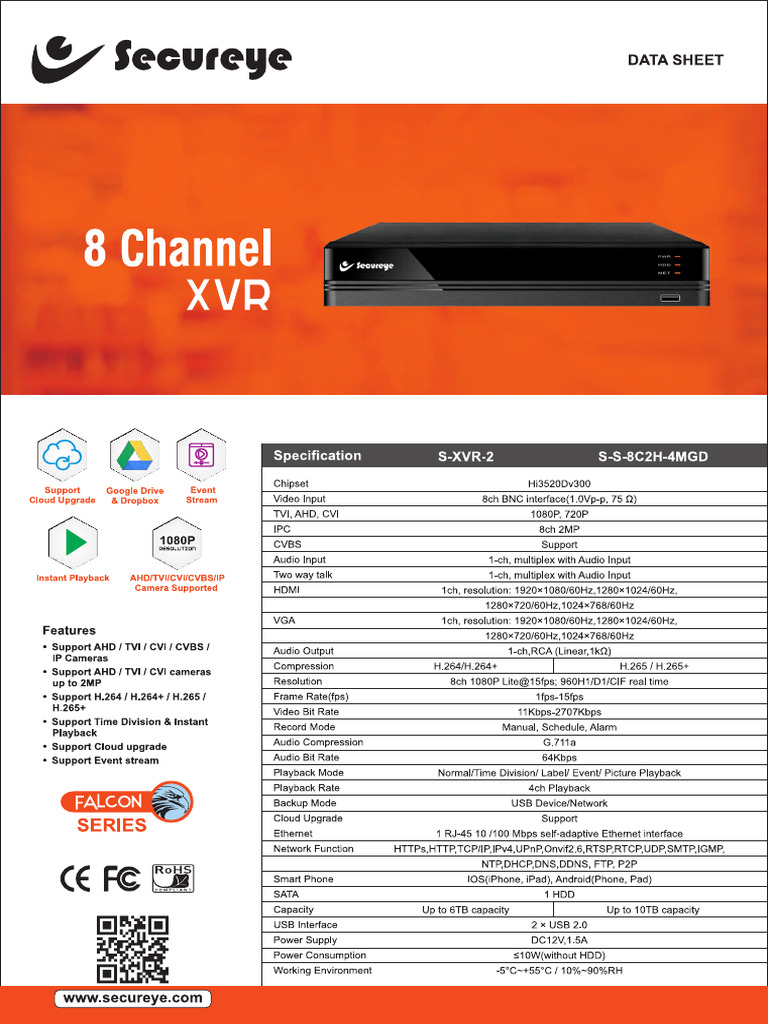 Secureye 8 Channel XVR DVR | PDF