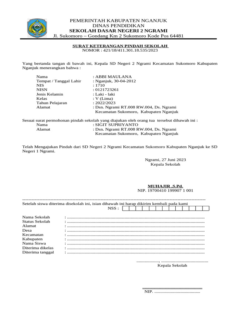 SK Siswa Pindah | PDF