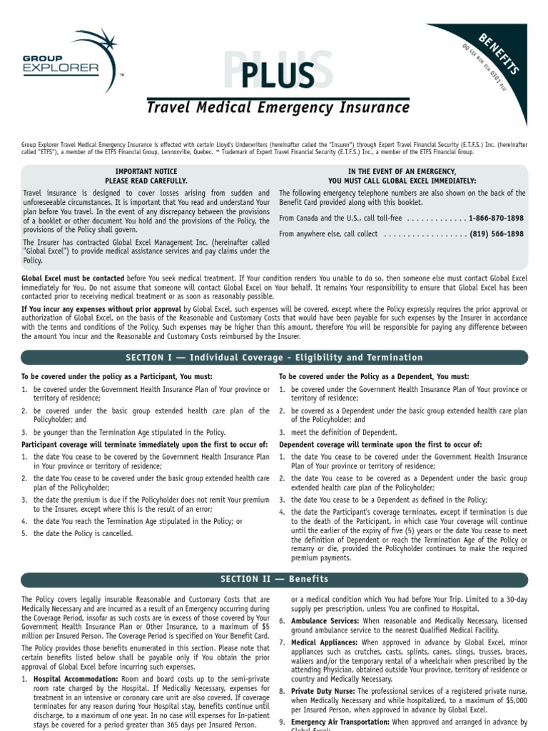 SGPS - Travel Insurance Brochure | PDF | Insurance | Medical Prescription