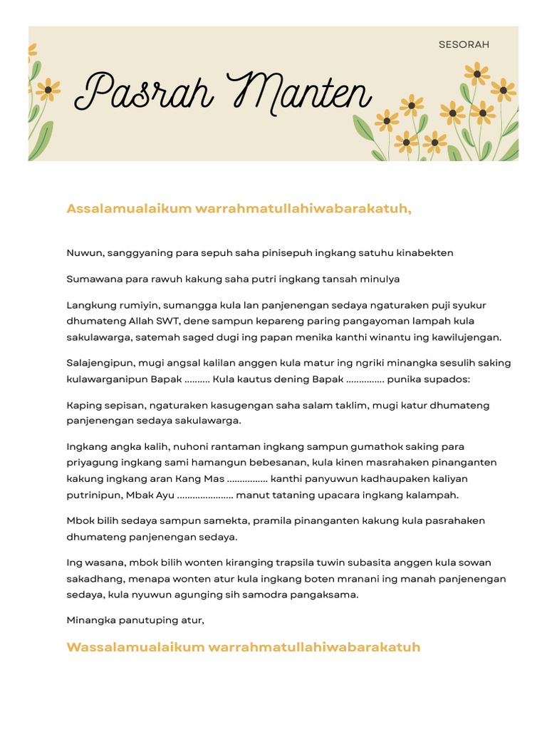 Teks Sesorah Pasrah Manten | PDF