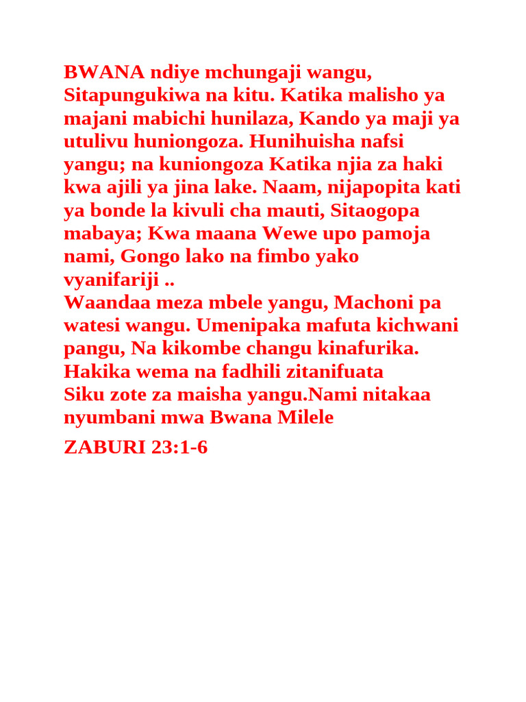 BWANA Ndiye Mchungaji Wangu | PDF