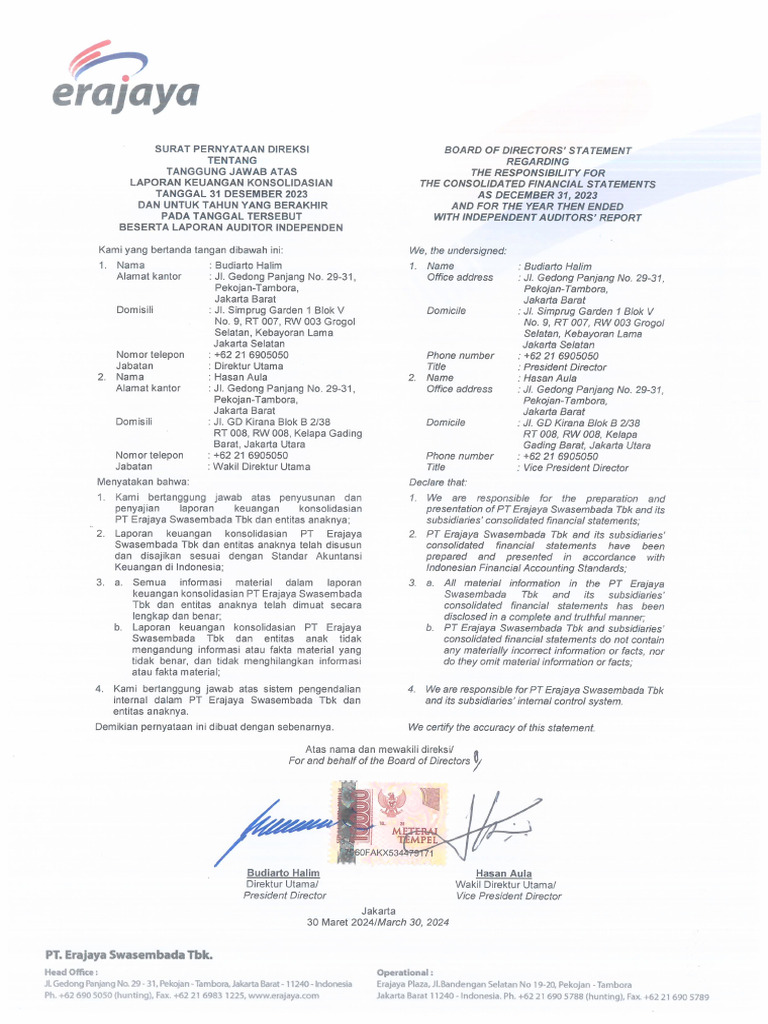 ERAA 1.3 - Penyataan Direksi LKT 2023 | PDF
