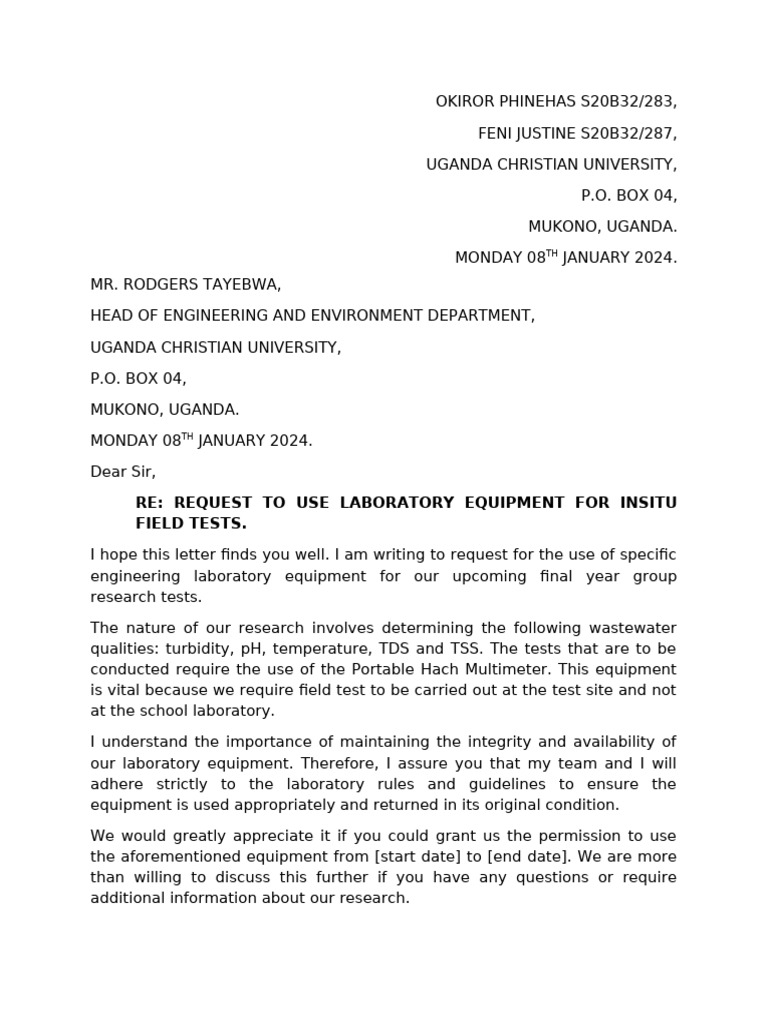 Request for Laboratory Equipment Use | PDF